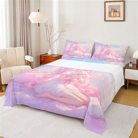Jejeloiu Kawaii Anime Girls Bed Sheetscartoon Princess King Sheets For