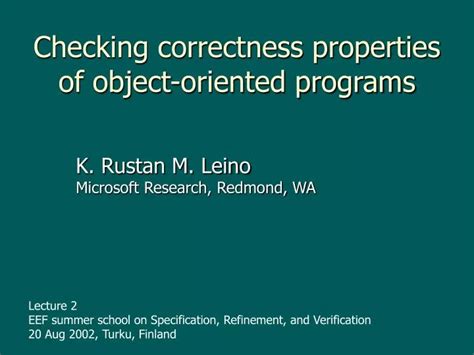Ppt Checking Correctness Properties Of Object Oriented Programs