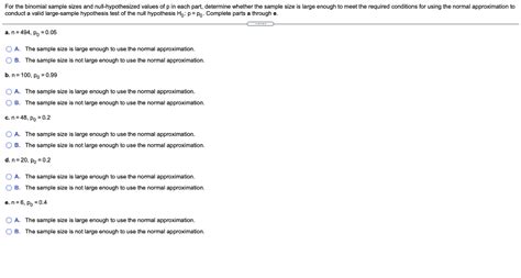 Solved For The Binomial Sample Sizes And Null Hypothesized