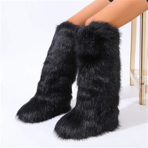Fluffy Knee High Fur Boots For Women