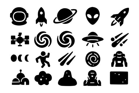 Space Icons Astronaut Rocket Alien Planet Galaxy Ufo Meteor Astronautics Exploration 62053209