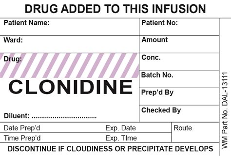 Drug Infusion Label Clonidine Walters Medical