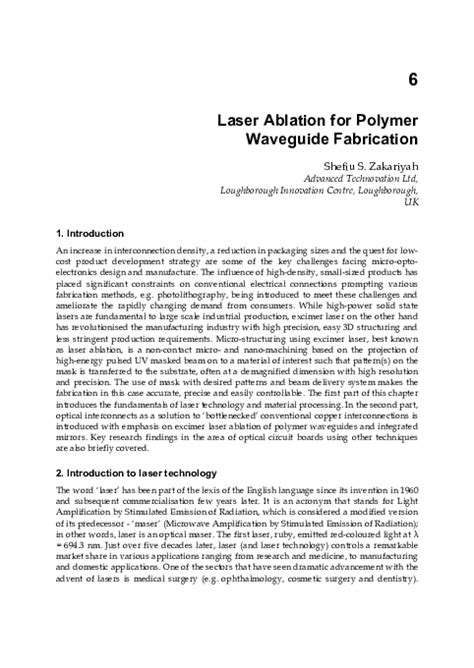 Pdf Laser Ablation For Polymer Waveguide Fabrication