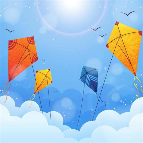 Makar Sankranti Kites Vector Png Images Happy Makar Sankranti Festival With Kite And Bursh