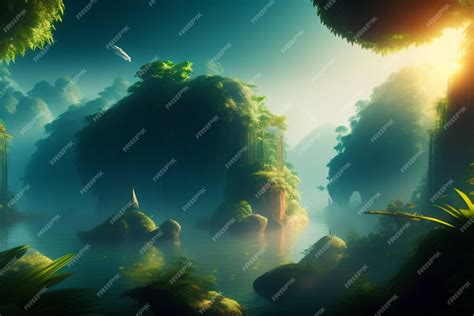 Premium Photo Fantasy Planet Landscape Volcano River Stars Moons In
