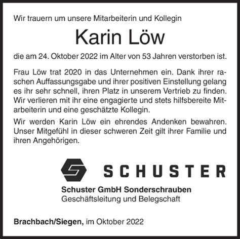 Traueranzeigen Von Karin Löw 57trauerde