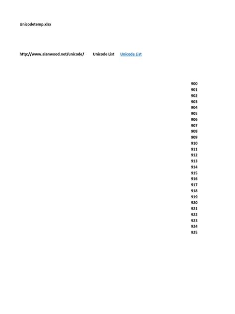 Unicode Character List Excel Sheet Pdf