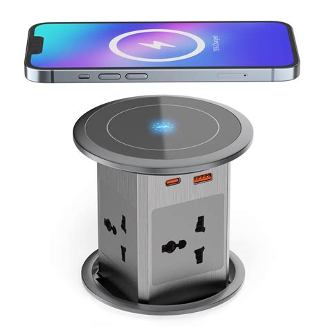 BiQiO Pneumatic Pop Up Socket Pop Up Power Strip With Wireless Charger Retractable Recessed