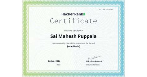 Sai Mahesh Puppala On Linkedin Hackerrank Skill Certificate