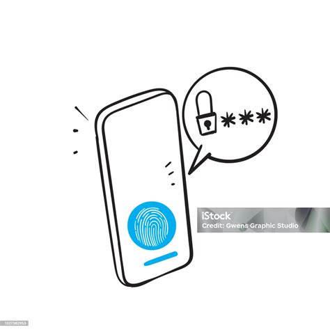 손으로 그린 낙서 모바일 지문 잠금 해제 기술 일러스트 고립 네트워크 보안에 대한 스톡 벡터 아트 및 기타 이미지 네트워크