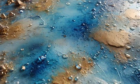 Close Up View Textured Surface With Blue Gold And Brown Hues