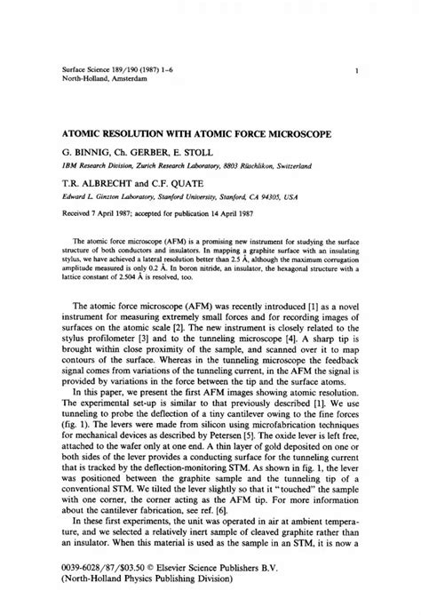 Pdf Atomic Resolution With An Atomic Force Microscope Using