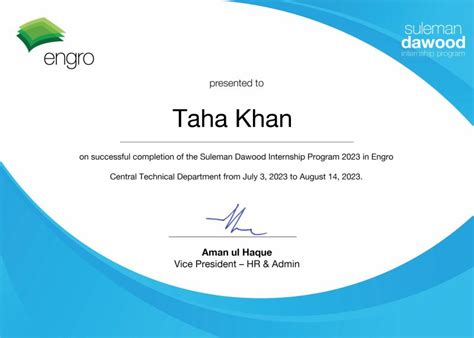 Muhammad Taha Khan On Linkedin Internship Engro