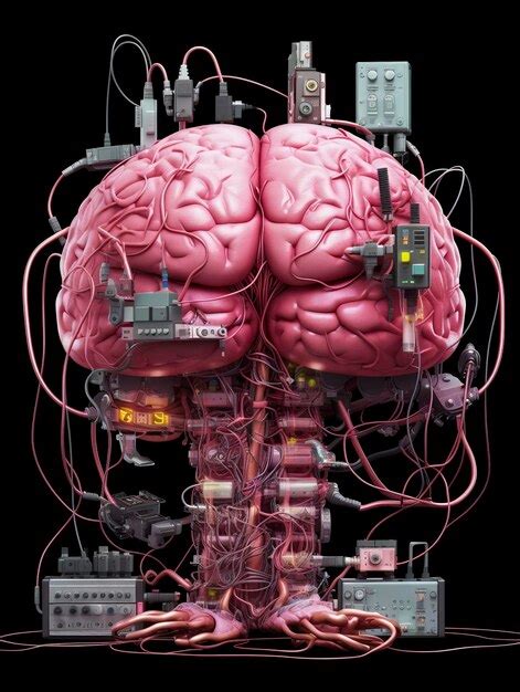 Premium Ai Image Big Pink Human Brain With Many Audio Jack Cables