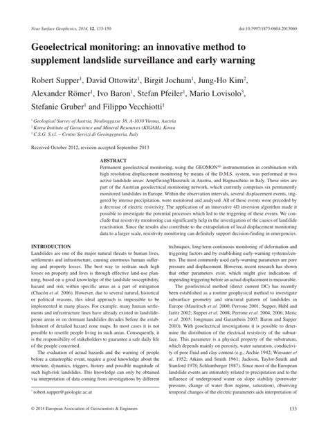 Pdf Geoelectrical Monitoring An Innovative Method To Supplement