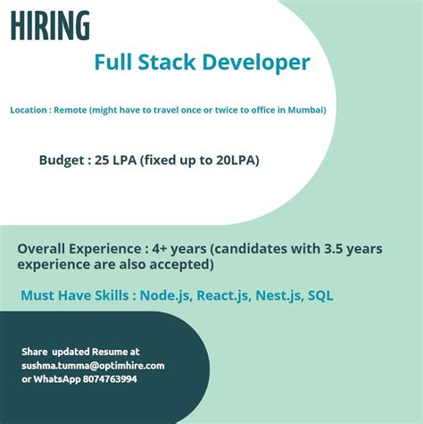sushma geetha tumma on linkedin hiring fullstackdeveloper node
