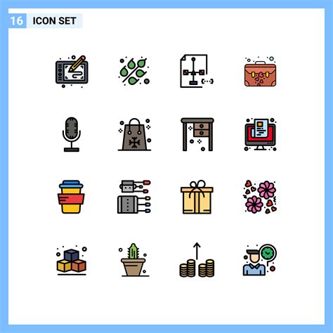 16 Universal Flat Color Filled Line Signs Symbols Of Audio Case Coding Brief File Editable