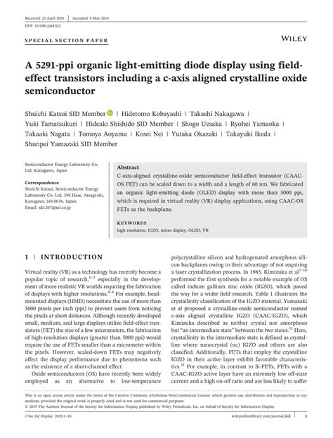 Pdf A 5291 Ppi Organic Light Emitting Diode Display Using Field Effect Transistors Including A