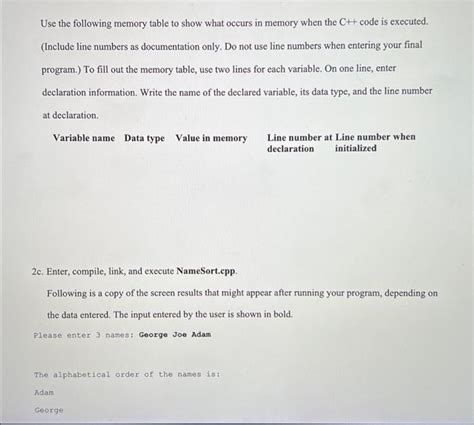 solved use the following memory table to show what occurs in