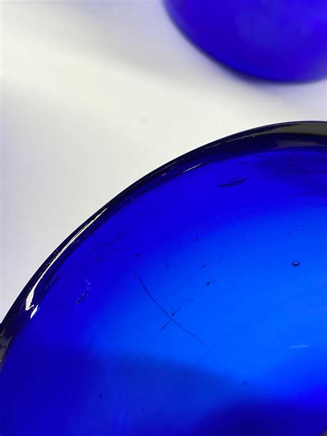 Vintage Hand Blown Cobalt Blue Bottle Decanter And 4 Low Ball Glasses Set