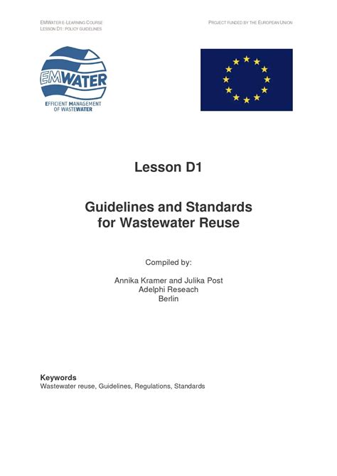 Lesson D1 Guidelines And Standards For Wastewater Reuse Aquaenergy
