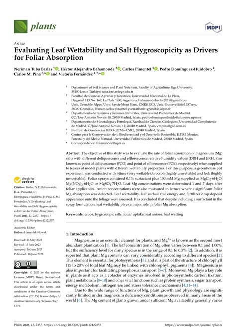 Pdf Evaluating Leaf Wettability And Salt Hygroscopicity As Drivers
