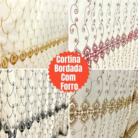 Cortina Bordada Voal Forro X Direto de Fabrica Tobias Têxtil Shopee Brasil