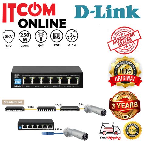 D Link 4 Port Standard Poe 60w 2 Port Uplink Switch Des F1006p E