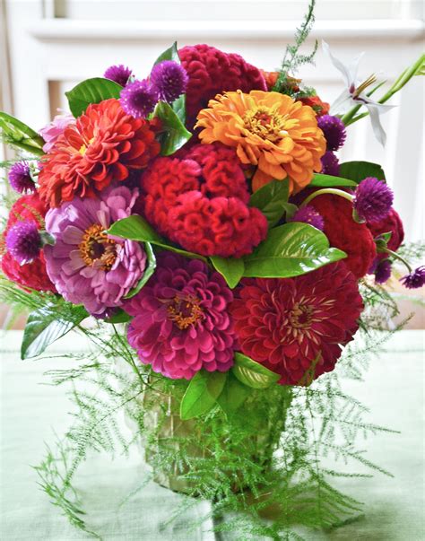 Summer Bouquet With Celosia And Zinnias Autumn Flower Bouquet Colorful Flower Bouquet In Vase