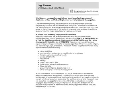 Employment Laws Affecting Congregations Elca Resources