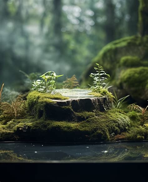 A Garden And Emty Podium Made From Plants Stock Image Image Of