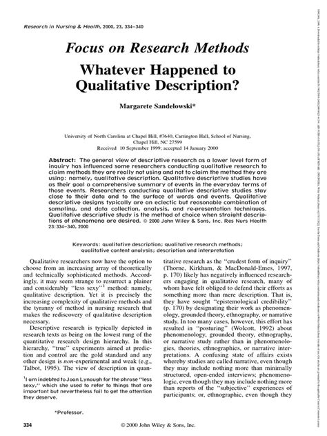 Research In Nursing Health 2000 Sandelowski Whatever Happened To Qualitative Description