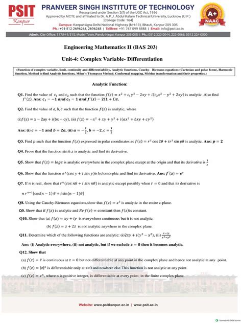 Unit 4 Complex Variable Differentiation Pdf