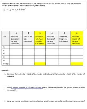 Physics Marble Projectile Lab Independence Of Horizontal And Vertical Motion AP