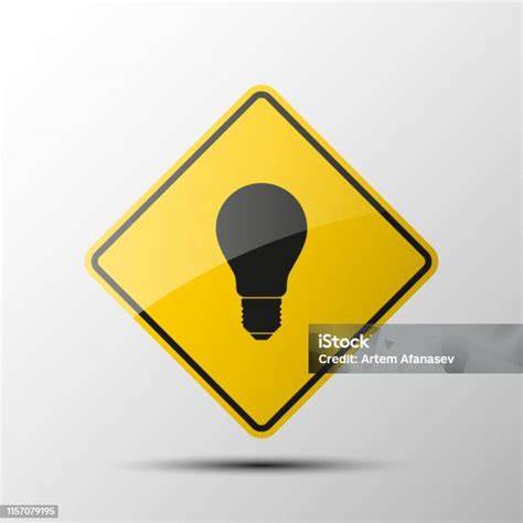黃色鑽石路標 黑色邊框 白色背景上的圖像燈圖示插圖創意圖示電動照明圖片向量圖形及更多交通圖片 交通 切斷 剪裁圖 Istock
