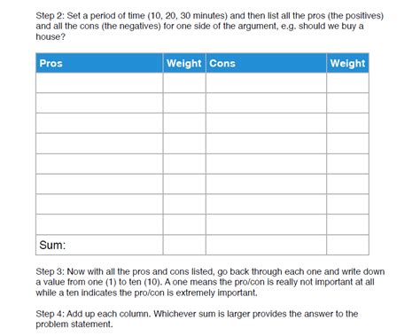Pros And Cons Excel Template