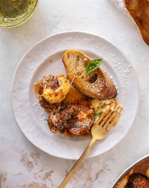 Cheesy Baked Meatballs With Pesto And Burrata
