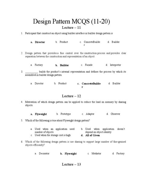 Design Pattern Mcqs 11 20 Pdf Object Computer Science Design
