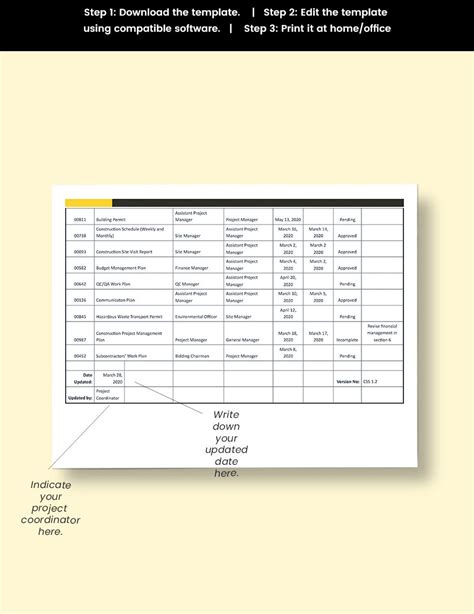 Construction Submittal Schedule Template In Excel Apple Numbers Pages