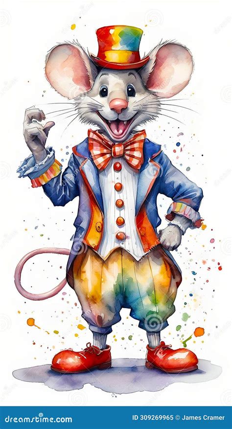 Mouse Illustration As A Clown Cartoon Character In A Watercolour Style Stock Illustration