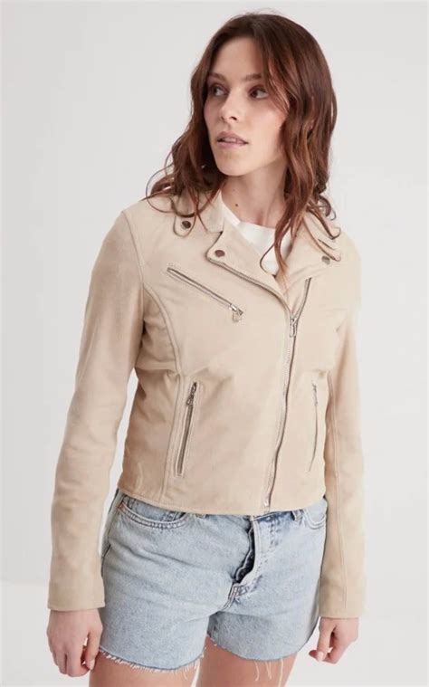 Blouson Cuir Velours Bonita Beige Rose Garden La Canadienne