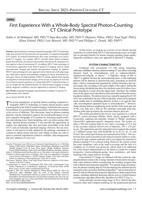 Pdf First Experience With A Whole Body Spectral Photon Counting Ct