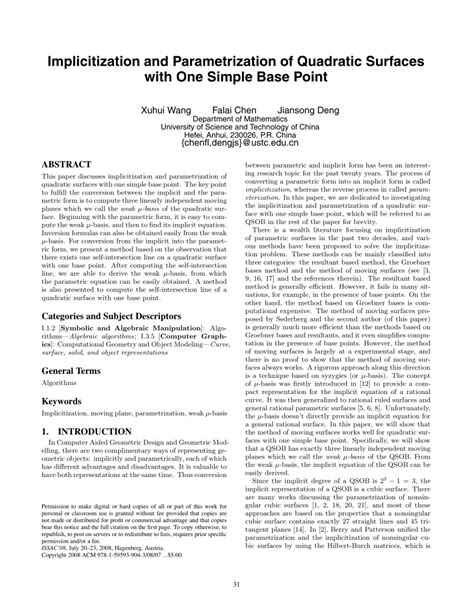 Pdf Implicitization And Parametrization Of Quadratic Surfaces With