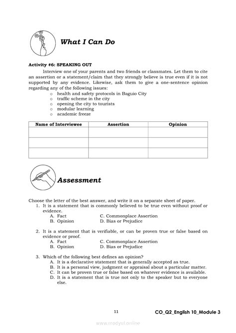 English 10 Quarter 2 Module 3 Formulating A Statement Of Opinion Or