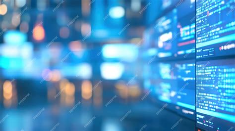 A Blurred View Of Digital Screens Displaying Data And Analytics In A Modern Environment