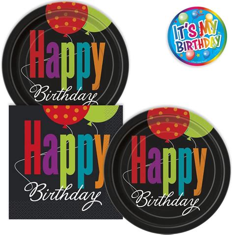 Vibrant Birthday Party Plates And Napkins Set 16 Count 7 Dessert
