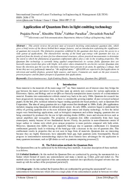 Pdf Application Of Quantum Dots In Light Emitting Technology