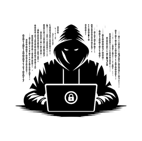 Premium Vector Computer Hacker With Laptop Icon Vector Illustration Silhouette