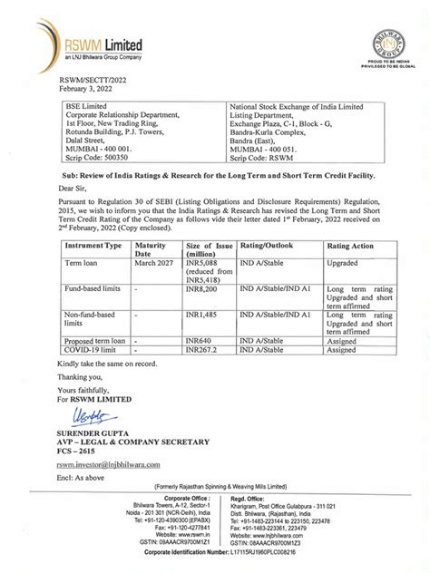 Rswmcredit Rating Letter 03022022 Pdf Investing Securities Finance
