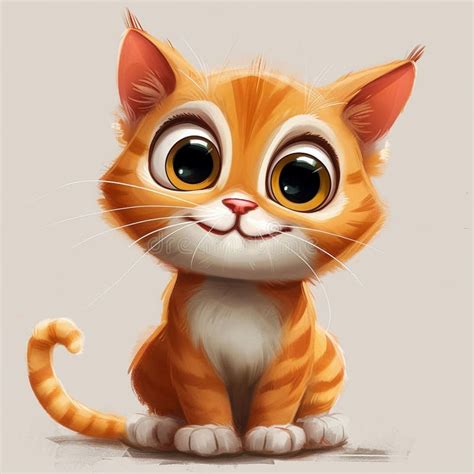 Cute Orange Kitten Sitting With Big Eyes Stock Illustration